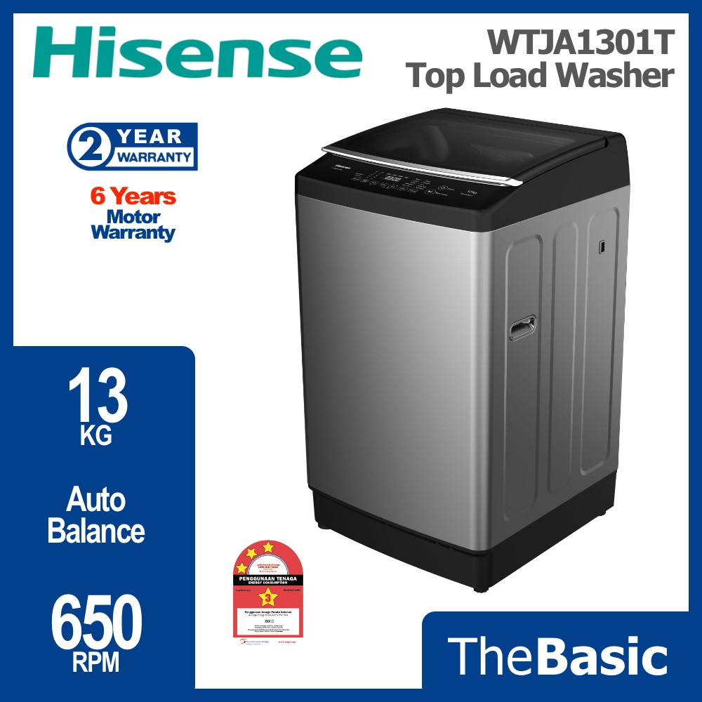 HISENSE 13kg Top Load Fully Auto Washer ( WTJA1301T / WTJA1313UB ...