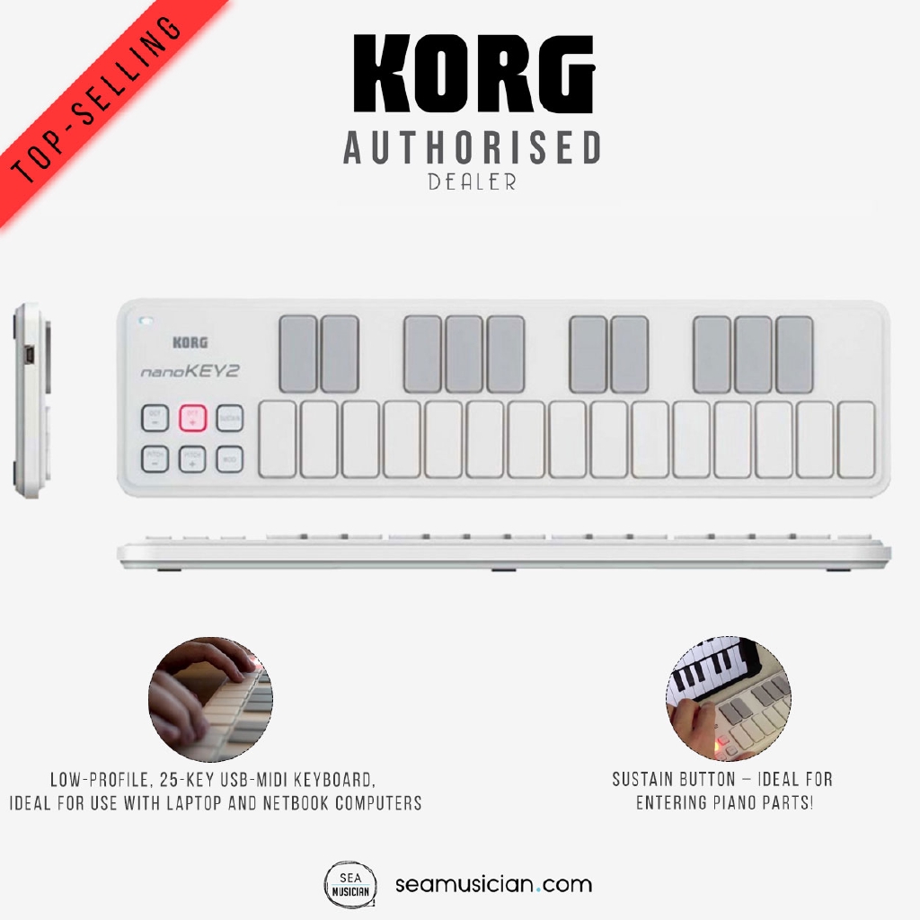 KORG NANOKEY 2 SLIM LINE USB POWERED MIDI KEYBOARD CONTROLLER WHITE ...