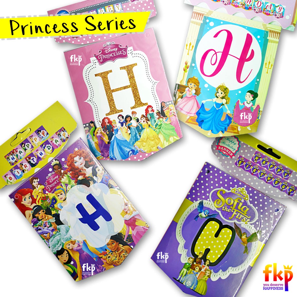 Fun KIDS PARTY Banner HBD Princess Sofia Cinderella Ariel Belle Snow ...