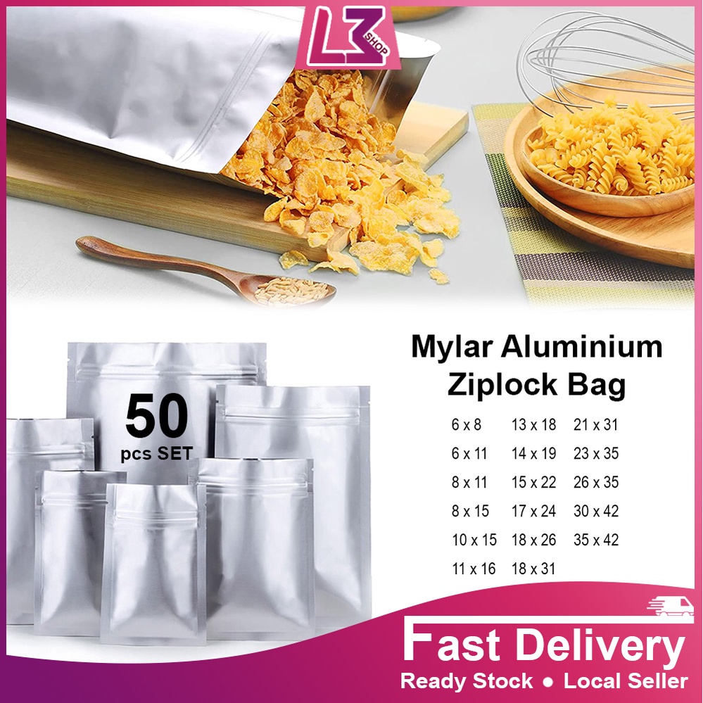 Ready Stock 50pcs Aluminum Foil Flat Bottom Ziplock Bags Storage ...