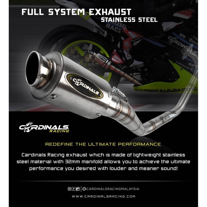 CARDINALS RACING YAMAHA Y15ZR ARRC SPEC EXHAUST FULL SYSTEM STAINLESS ...