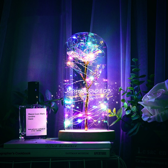Galaxy colourful led light rose glass crystal foil flower dome gift ...