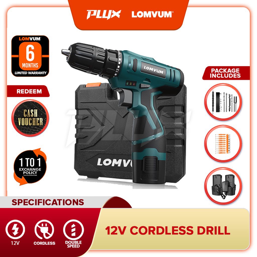 Lomvum 12v Double Speed Cordless Drill Driver With Toolbox Lithium