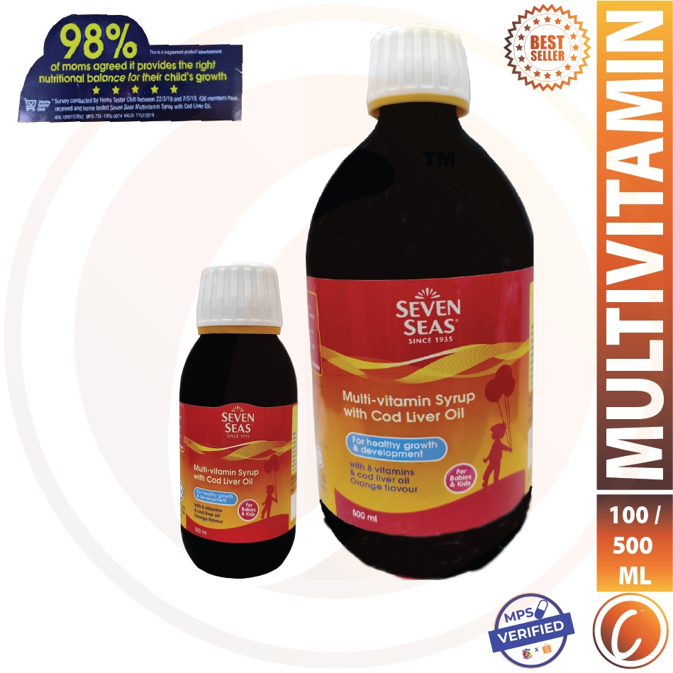 SEVEN SEAS Multivitamin Syrup + Cod Liver Oil 100/500+100ML | Shopee ...