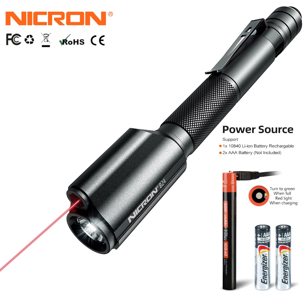 NICRON LED Flashlight B24 Mini Torchlight Laser light For Guide Use ...