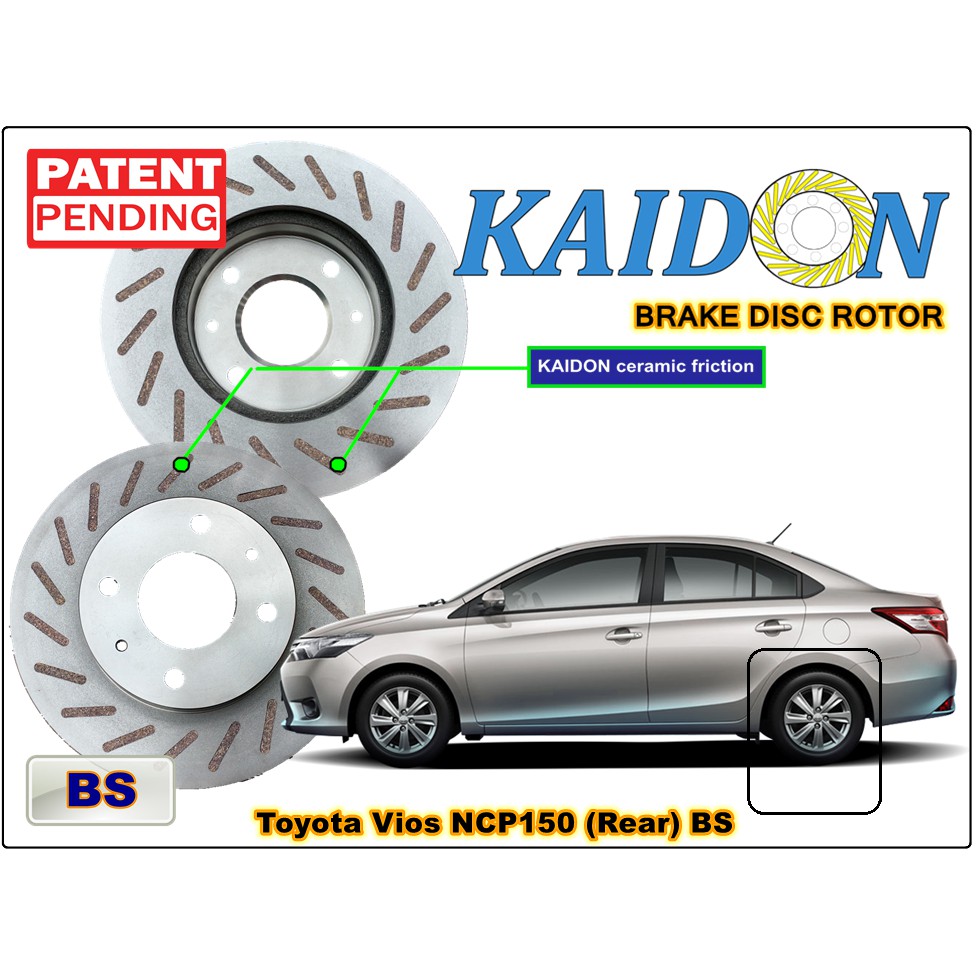 TOYOTA VIOS NCP150 disc brake rotor KAIDON (REAR) type "BS" spec ...