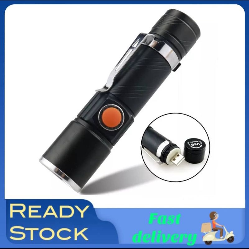 TorchLight Metal Alumunium LED Super Bright ZOOM x2000 USB Rechargeable ...