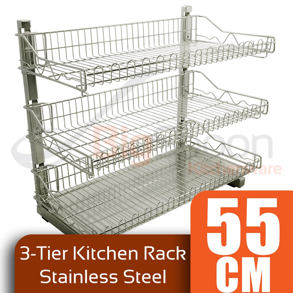BIGSPOON 2/3 TIER KITCHEN RACK STAINLESS STEEL FOR BOWL DISH CUP WITH ...