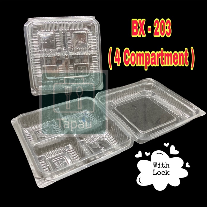 TAPAU - (50pcs±) BX-203 -4 compartment OPS Plastic Tray Bakery Disposable Plastic Clear Food Box ...