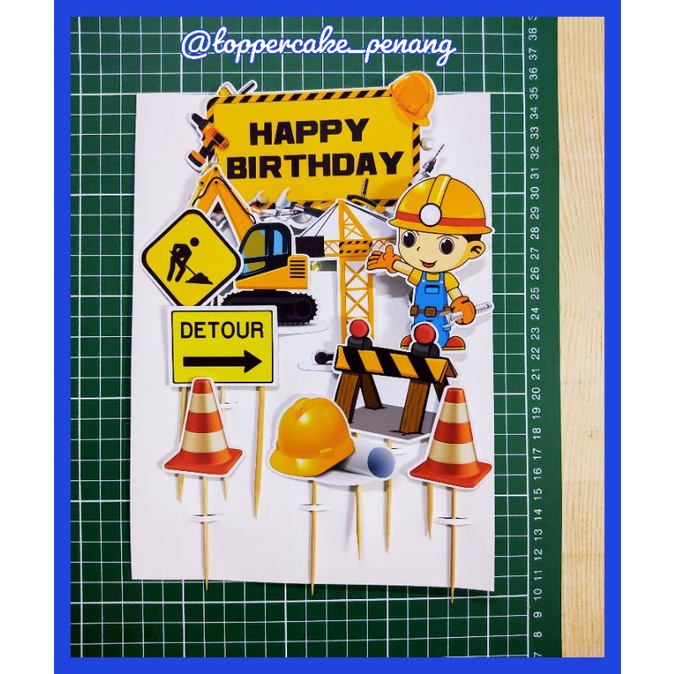Construction Happy Birthday Decoration Set Cake Topper for Birthday ...