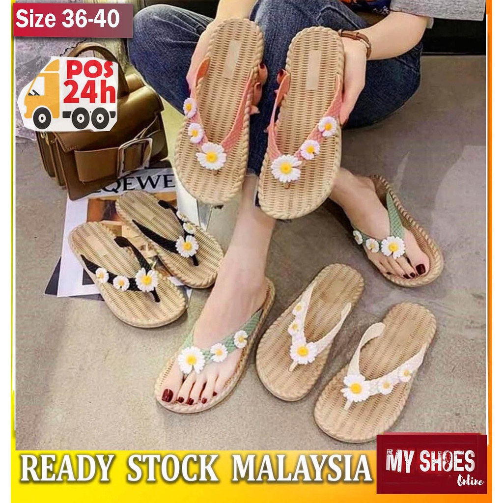 READY STOCK Women's Sandal Sun flower /Selipar Bunga Matahari Perempuan ...
