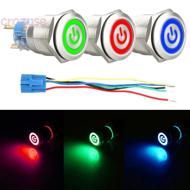 Switch Push Button Car Latch 19mm Symbol ON-OFF Waterproof Wire socket ...