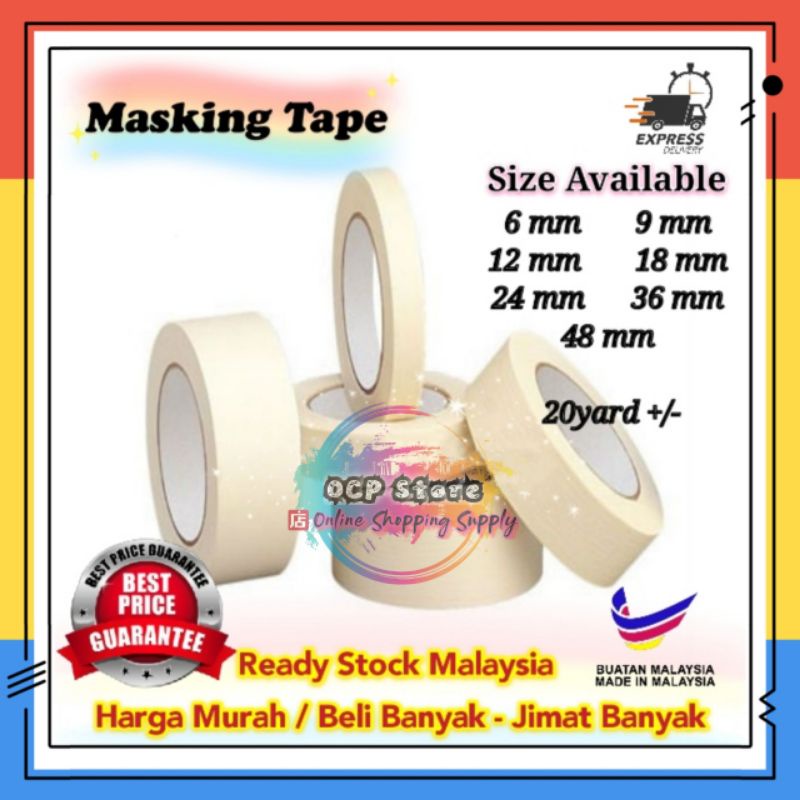 🔥Ready Stock🔥Masking Tape 12mm 18mm 24mm 36mm 48mm 72mm X 20 Yards ...