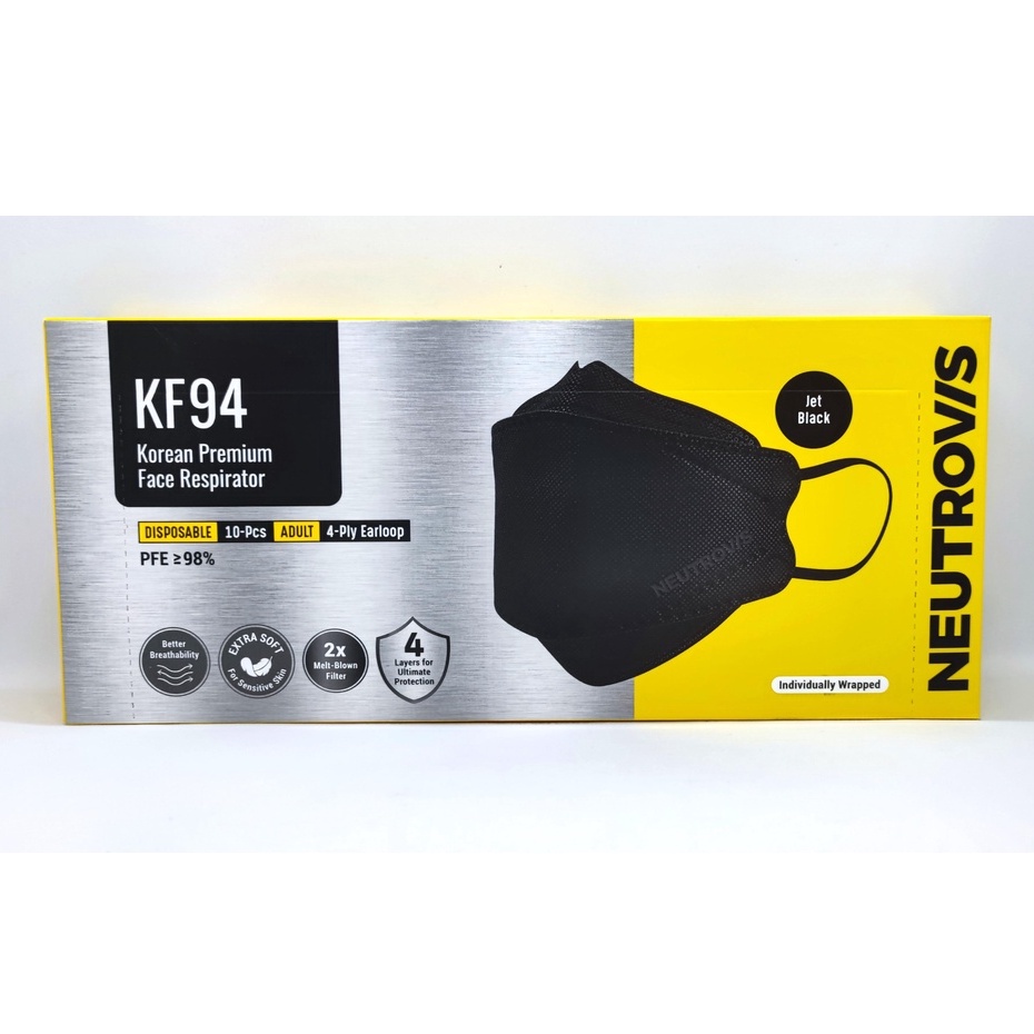 Neutrovis Korean Premium Face Respirator KF94 Face Mask 10s Range (Jet ...