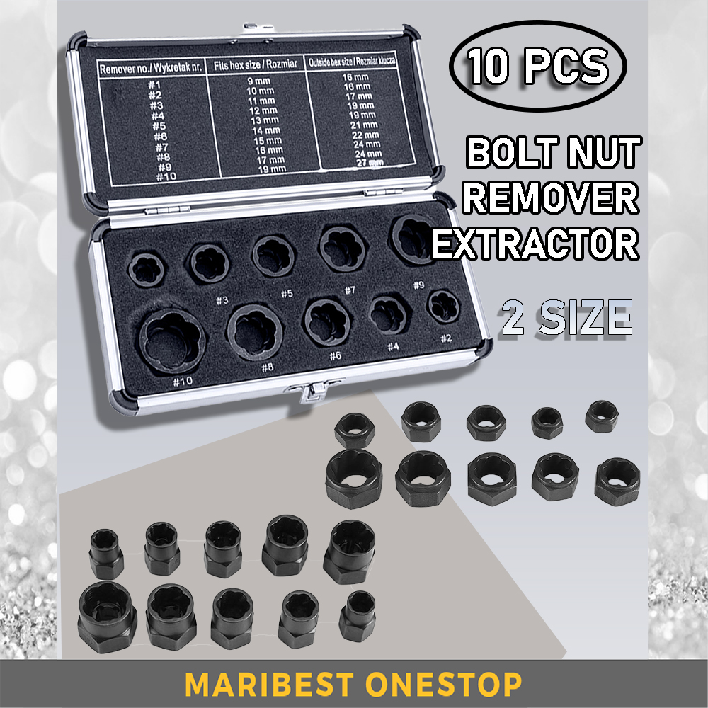 10PCS [ 9MM-19MM ] BOLT NUT SCREW REMOVER EXTRACTOR REMOVAL SET WITH ...