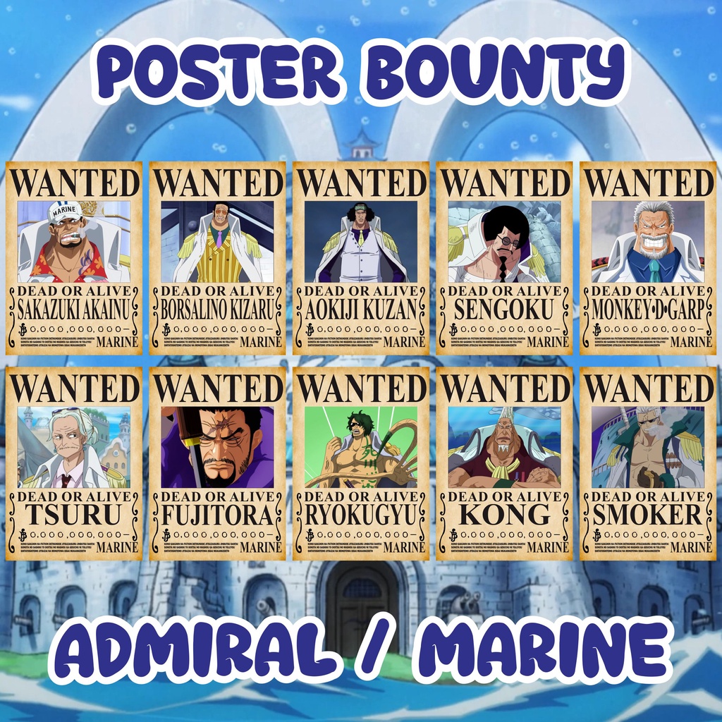 Wall Poster Bounty Anime Manga One Piece Marine Admiral & Vice Admiral ...