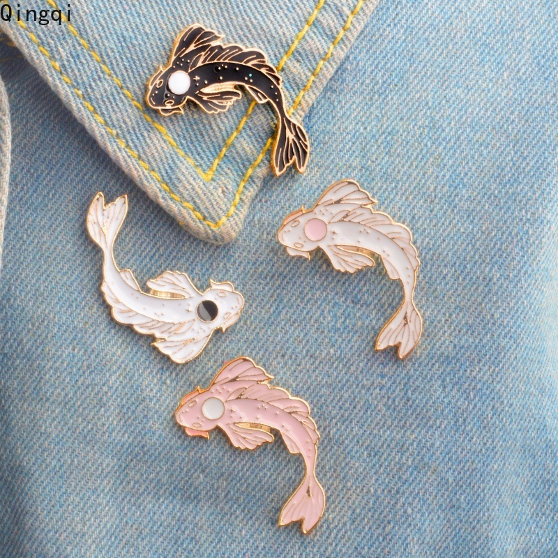4 Styles Yin Yang Koi Pins Koi Fish Goldfish Hard Enamel Brooch Lapel ...