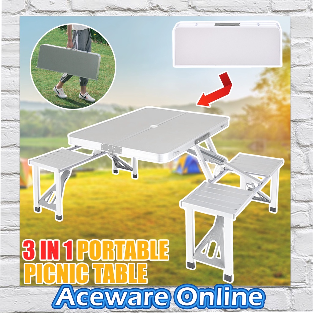 Aluminium Foldable Picnic Table Meja Lipat With 4 Chairs Folding ...