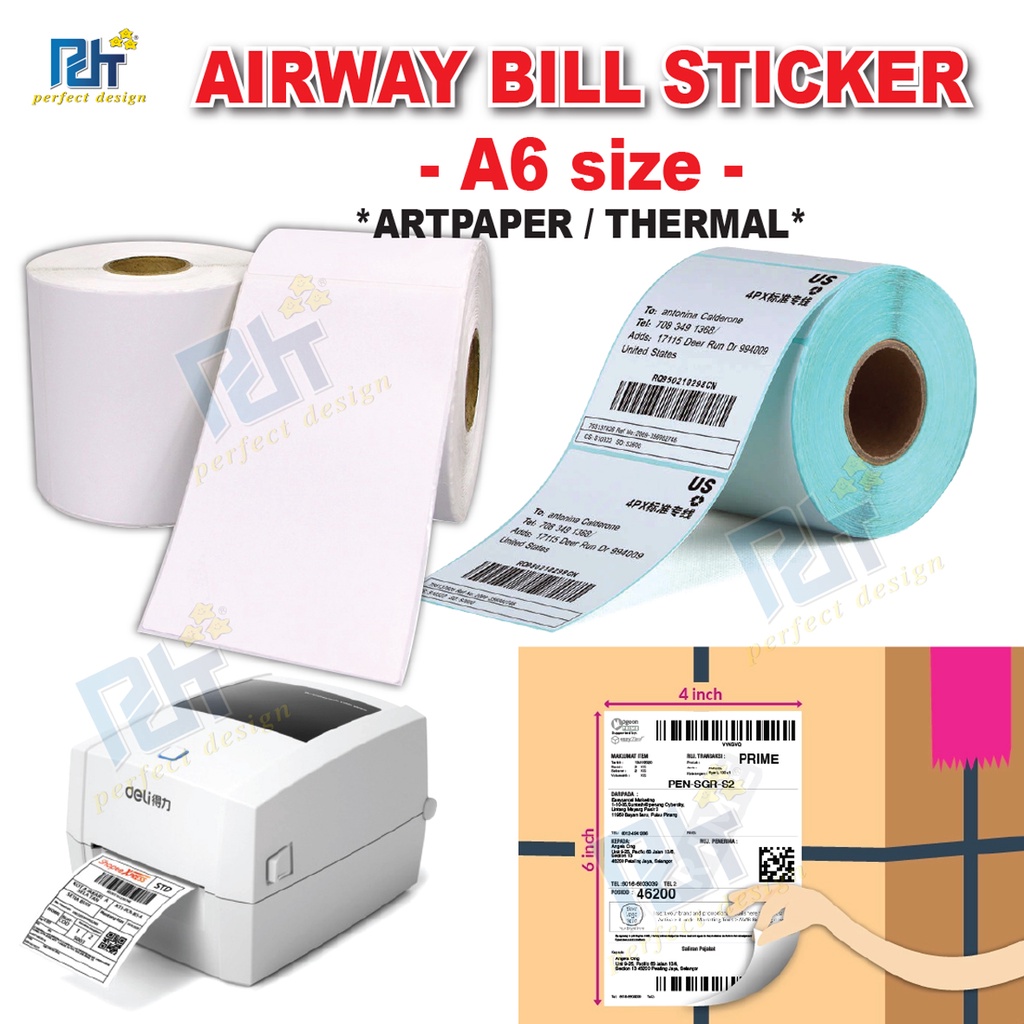 AIRWAY BILL STICKER*A6 SIZE ( 100MM X 150MM X 350'S ) * BARCODE ...
