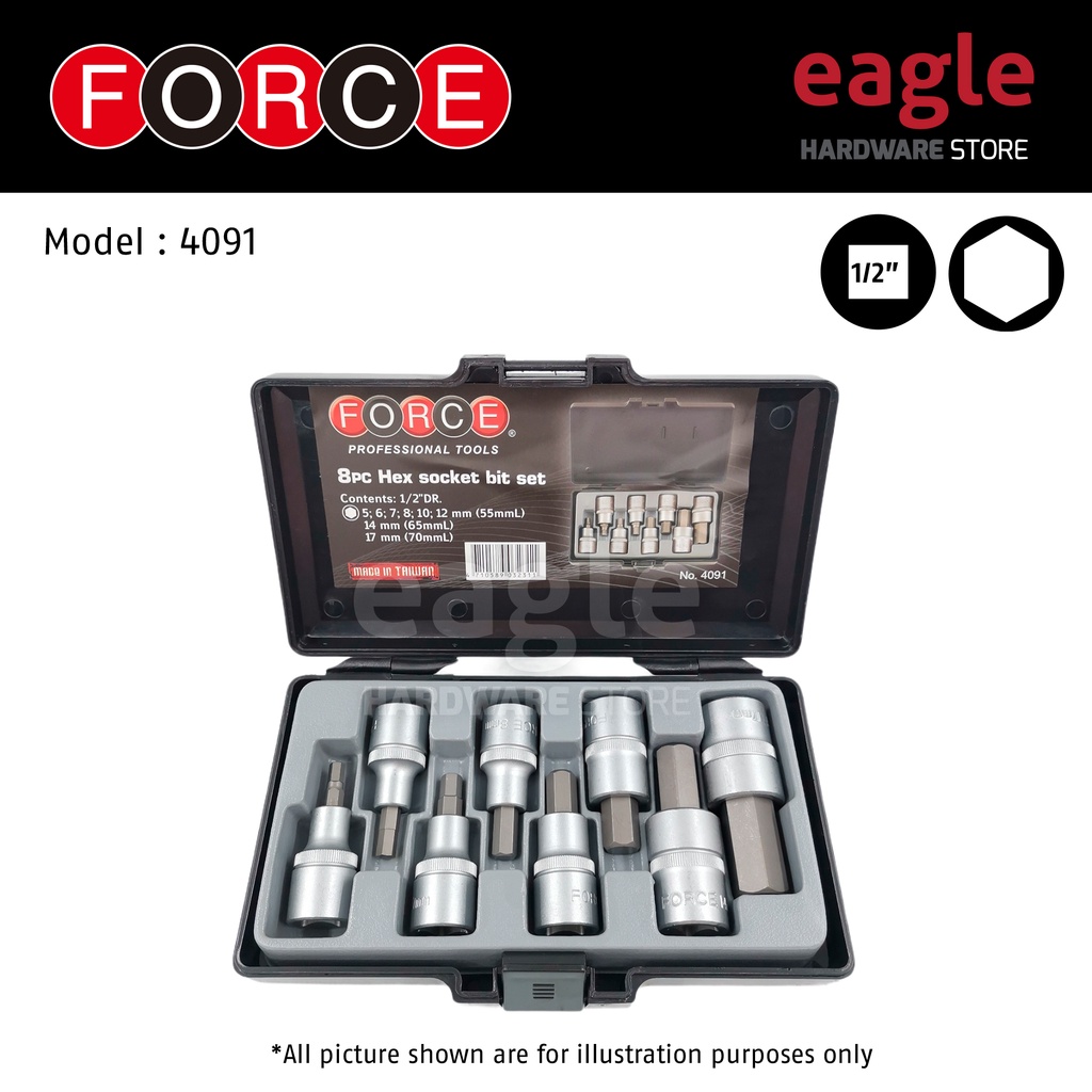 Force 1/2" 8 Pcs Hex Socket Bit Set ( 4091 , 4091S ) | Shopee Malaysia