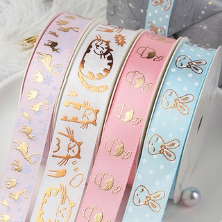【1 METER】 Cute Cartoon Ribbon Satin 😉 Gold Foil Animal Pattern Ribbons ...