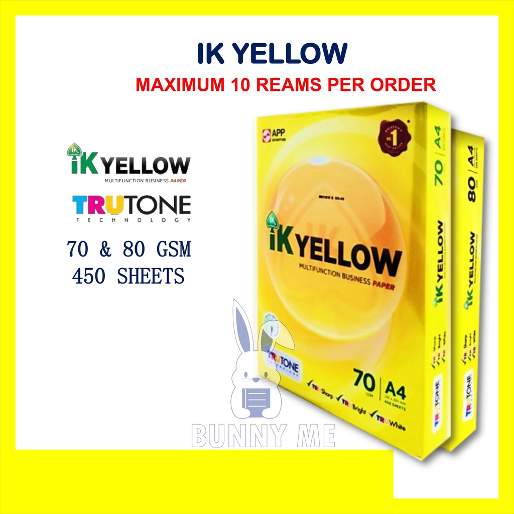 IK YELLOW A4 PAPER 70GSM/80GSM 450 SHEET/ PHOTOCOPY/ COPY PAPER ...