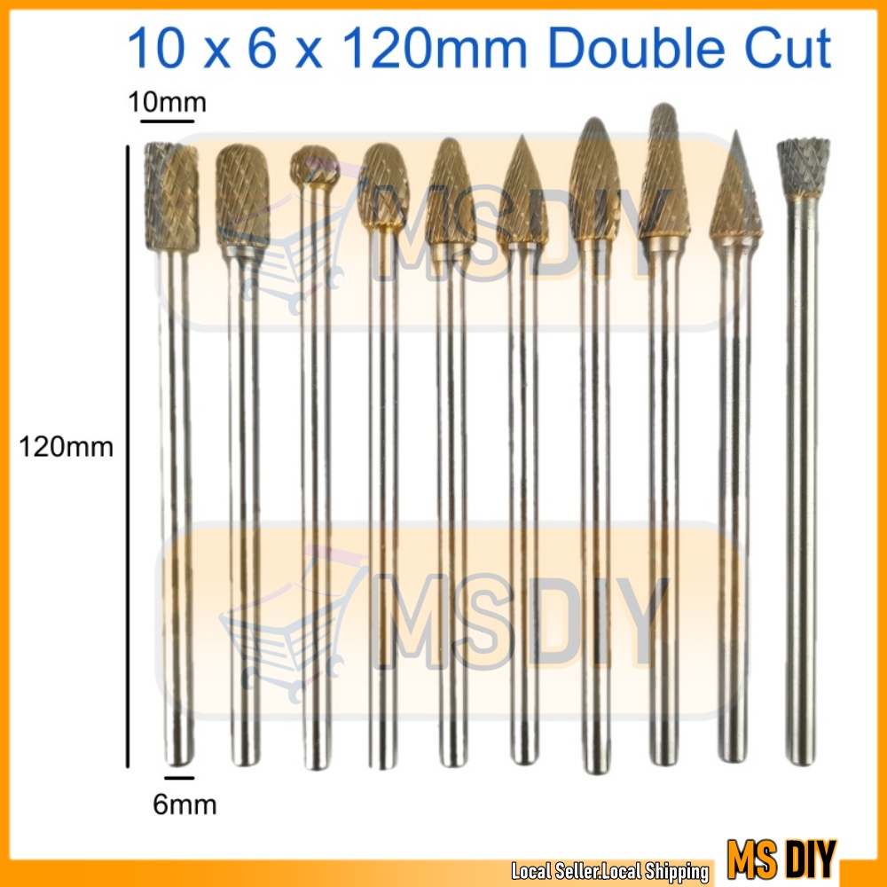 10pcs 1set 10x6x120mm Mata Korek 6mm Panjang Long Tungsten Carbide Burr ...