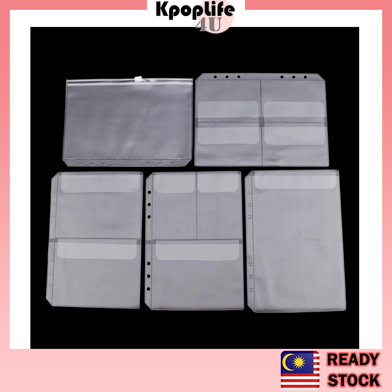 PVC A5 Binder Pockets Clear Zipper Lock Folders For 6-Ring PU Macaron ...
