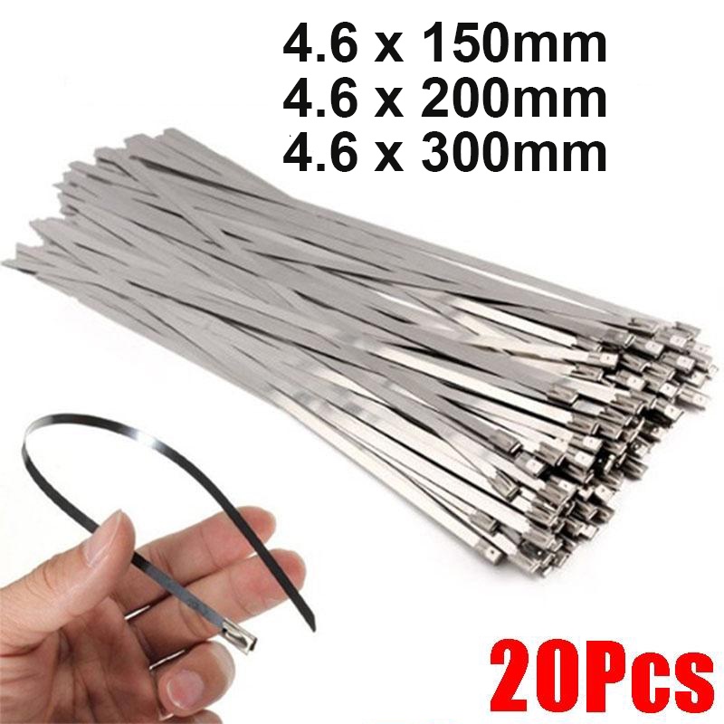 20 Pcs Stainless Steel Metal Cable Ties 4.6mm Heavy Duty Self-Locking ...
