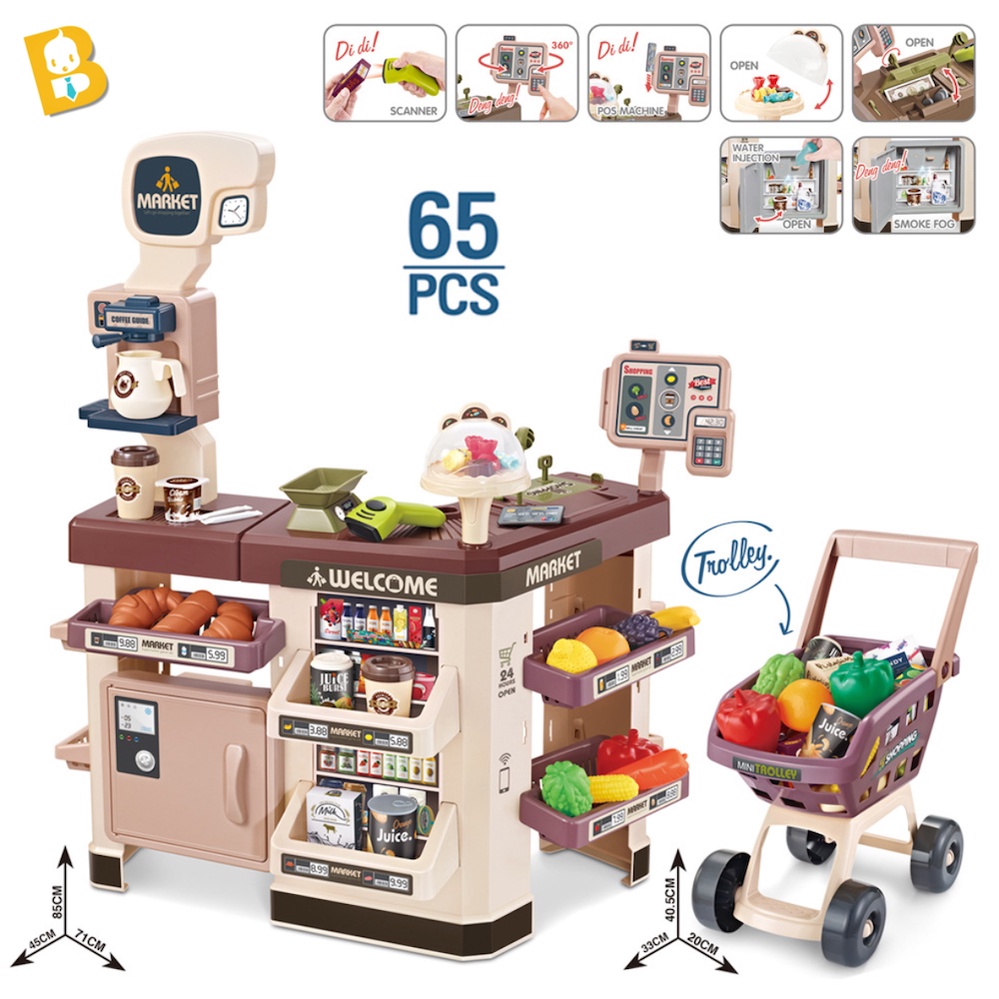 BabyBoss 65pcs Supermarket Minimarket Cashier with Trolley Simulation ...