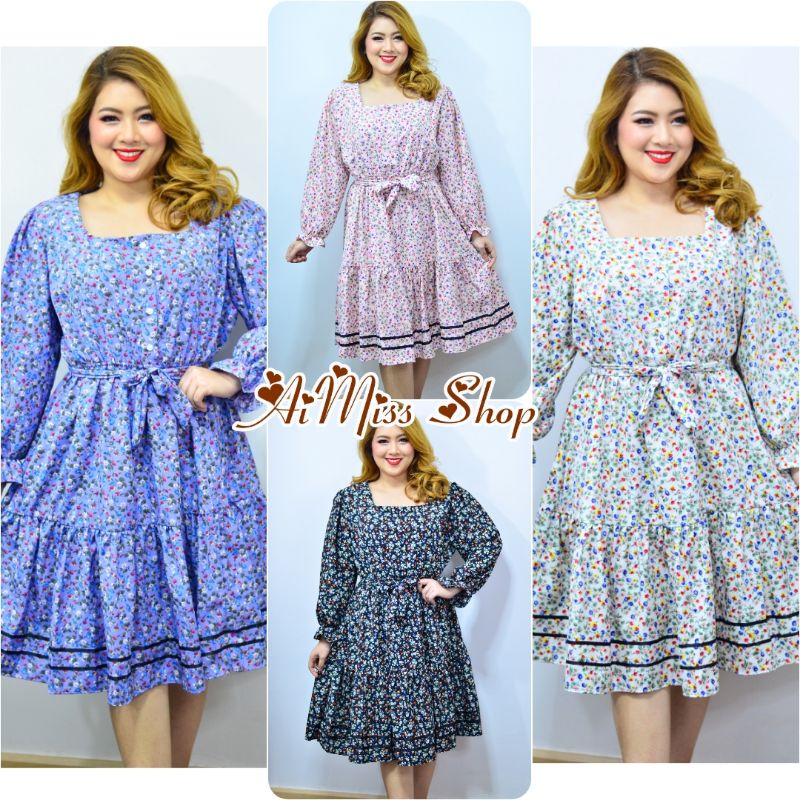 AiMiss Shop Plump Girl Dress Floral Long Sleeve Fat People Clothes Work ...