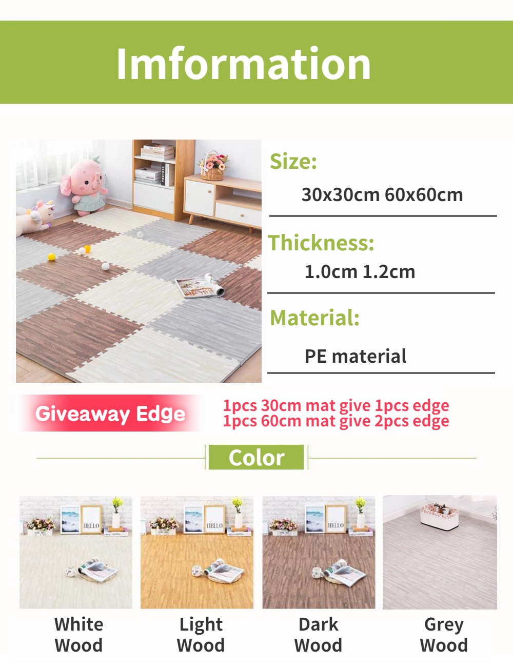 free Edge Floormat Wood Grain Foam Floor Mat Thickened Design ...