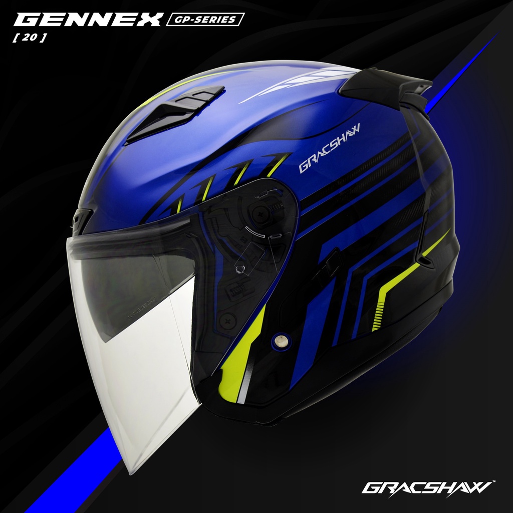 GRACSHAW GENNEX G535 MOTOR GP20 SERIES DOUBLE VISOR HELMET (BLUE/YELLOW ...
