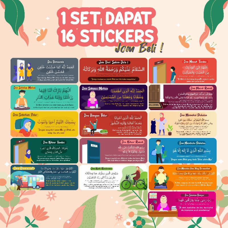 16 PCS DOA DOA HARIAN STICKER COLOURFUL BOOKMARKS WITH FREE GIFT ...