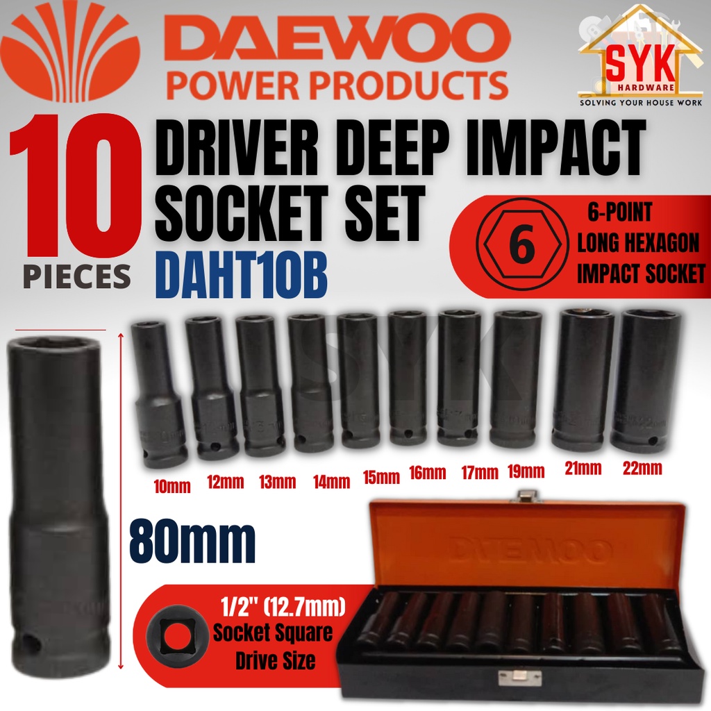 SYK DAEWOO DAHT10B 1/2" Box Impact Socket Long Set Box Socket Set ...