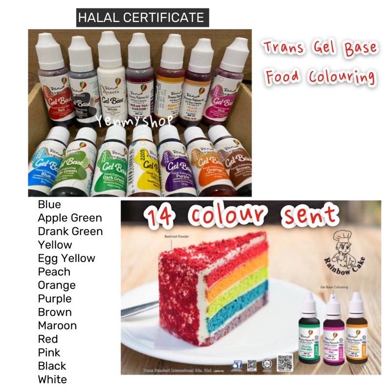 (HALAL) TRANS FOOD COLOURING SET Gel Base / Food coloring set / Edible ...