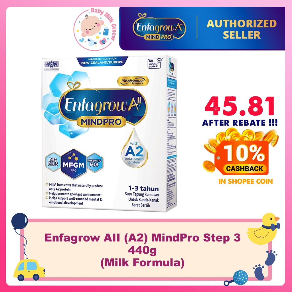Enfagrow AII (A2) MindPro Step 3 - 440g (Milk Formula Powder) | Shopee ...