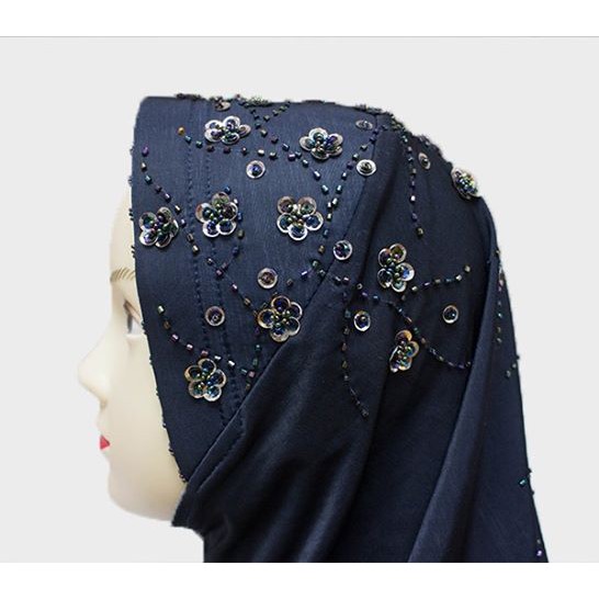 Handbeaded Instant Hijab with Floral beads | Shopee Malaysia