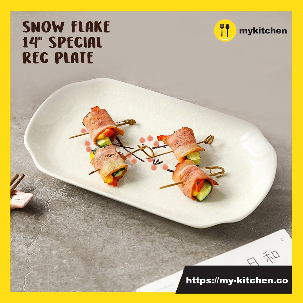 [MY KITCHEN] 14" Snow Flake Porcelain Rectangle Fish Plate Cut Corner ...