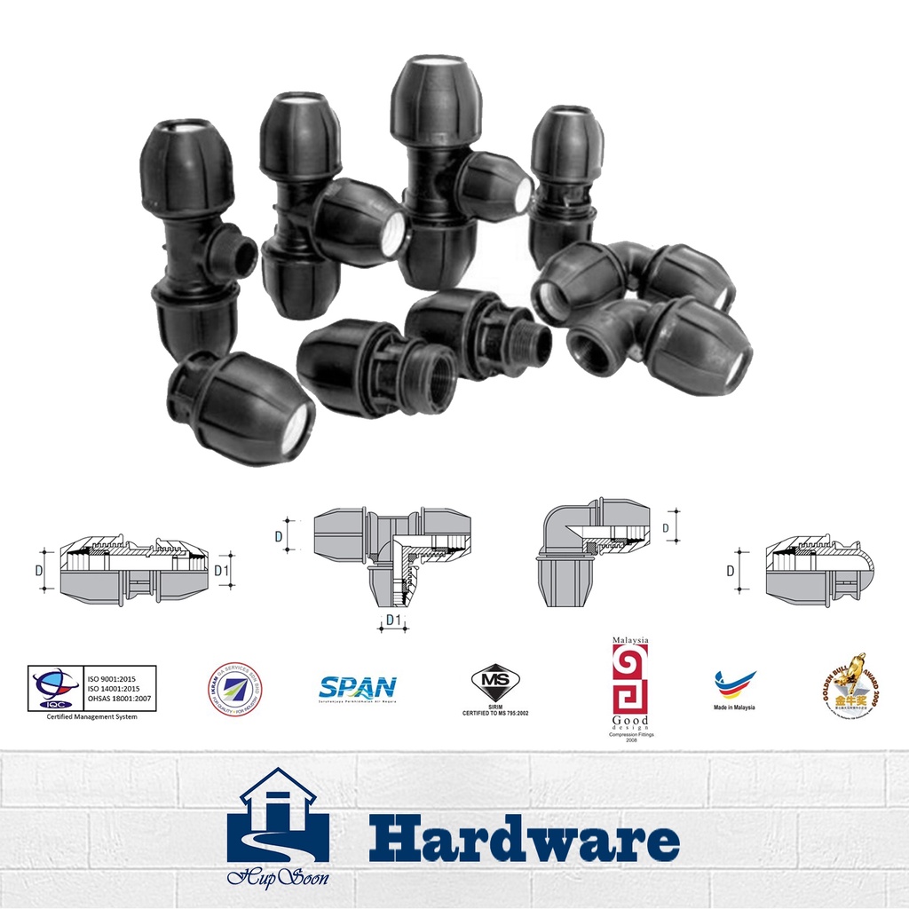 PP Push Fit Compression HDPE Poly Pipe Fittings Reducing Socket, Elbow ...