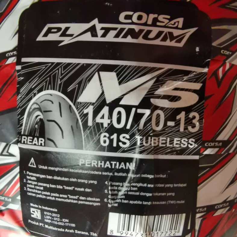 Corsa Platinum M5 13" 140/70-13 61S Tayar Tayar Tubeless Tyre Original | Shopee Malaysia