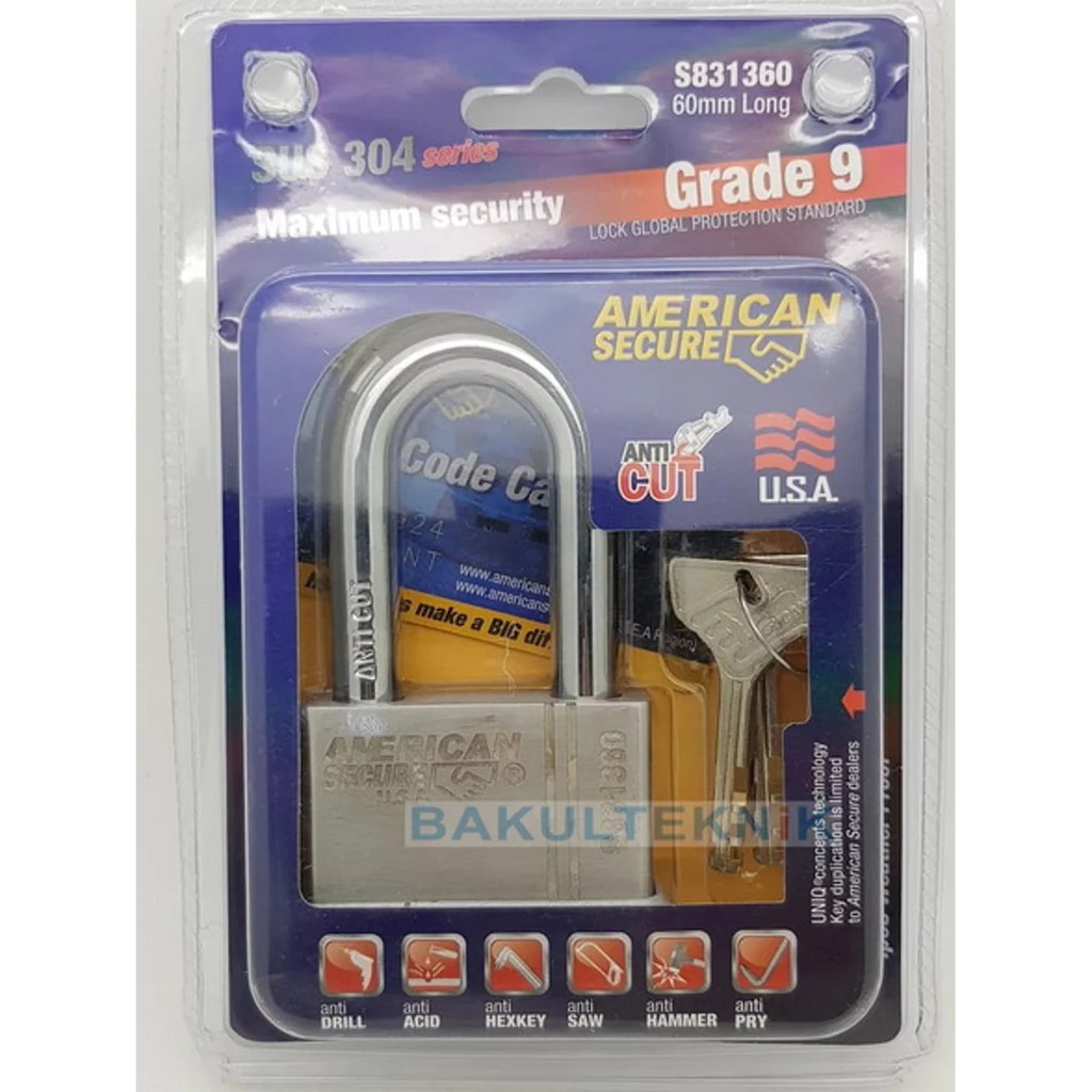American Secure 60mm Long Neck Anti-Theft Padlock | Shopee Malaysia