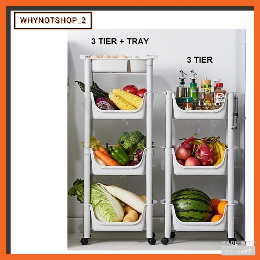 [Ready Stock] Kitchen Basket Storage Trolley Rack + Vegetables Tray ...