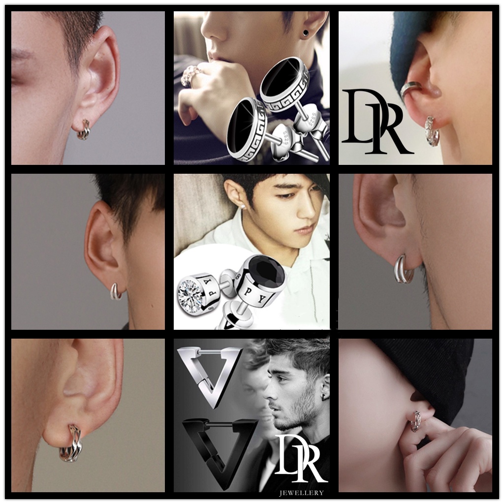 DR Jewelry Subang Budak Telinga Fashion Men Cool Punk Round Black ...