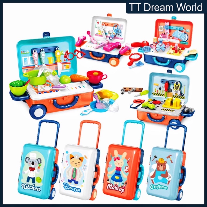 Children Pretend Play Set Suitcase Toy Pull Rod Box Tool Set Toys ...