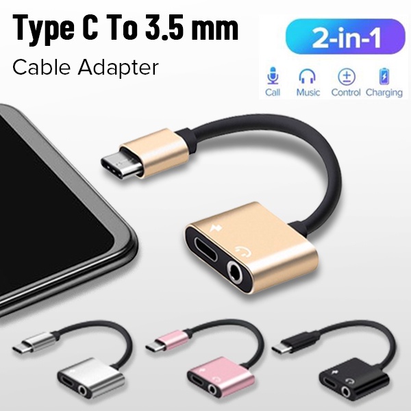 2 In 1 Phone Splitter Cable Portable Type C To 3.5 mm Audio And ...