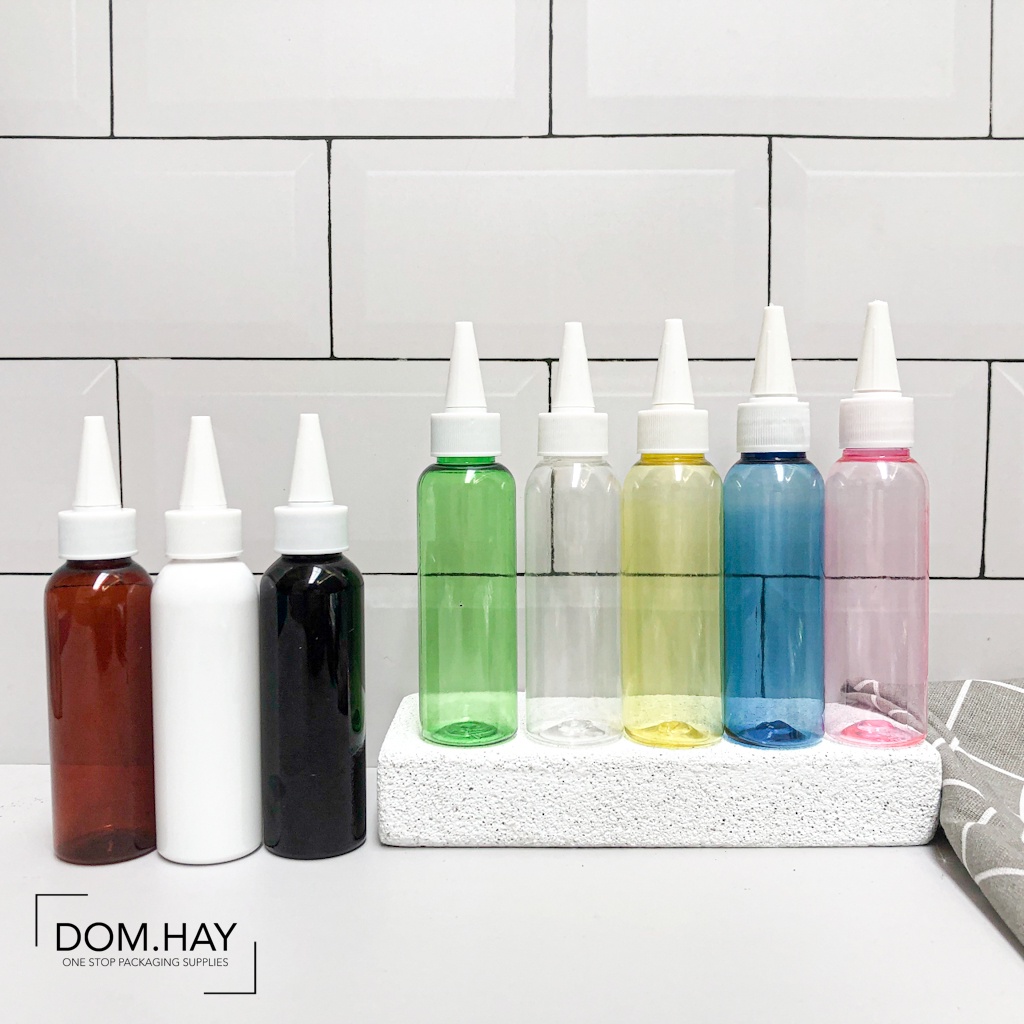 PUTIH White Cone Ink Bottle 100ML PET Plastic Bottle Taper Tip Soy ...