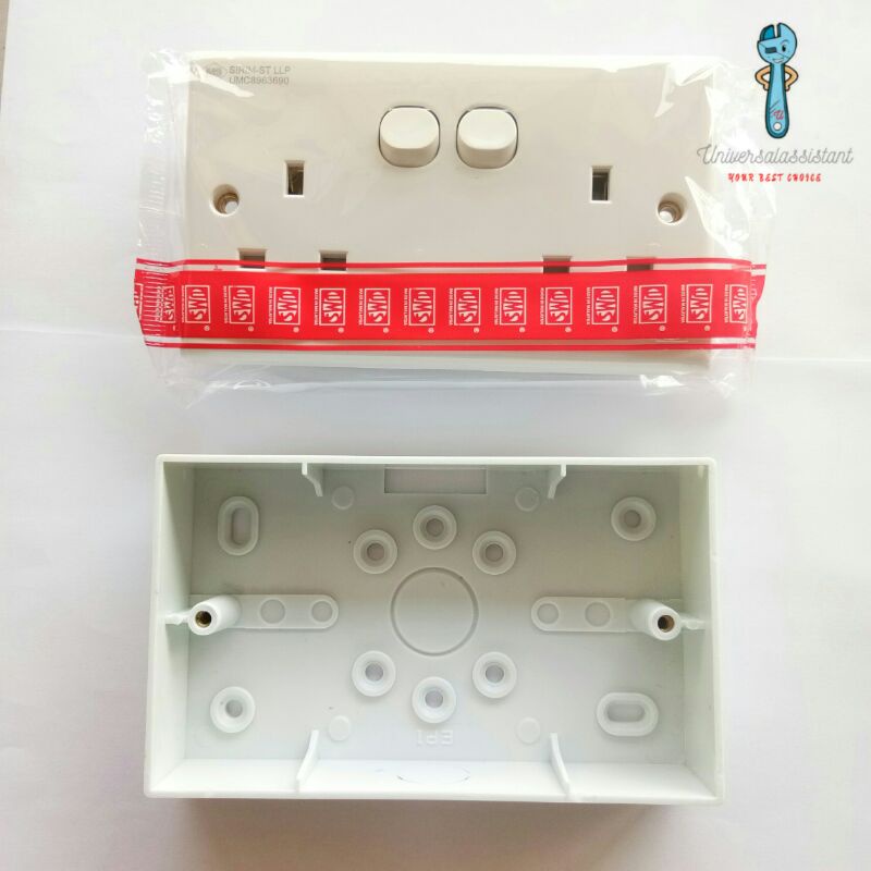 【one Set】ums 13a Double Switch Socket With Nut Box 2 Gang Electric
