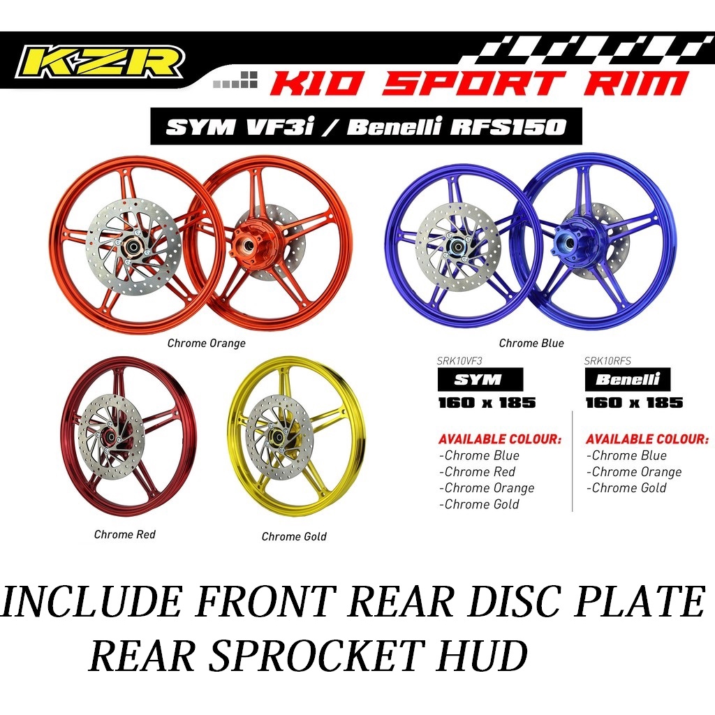 KOZI KZR K10 Sport Rim SYM VF3i /Benelli RFS150 160X185 | Shopee Malaysia