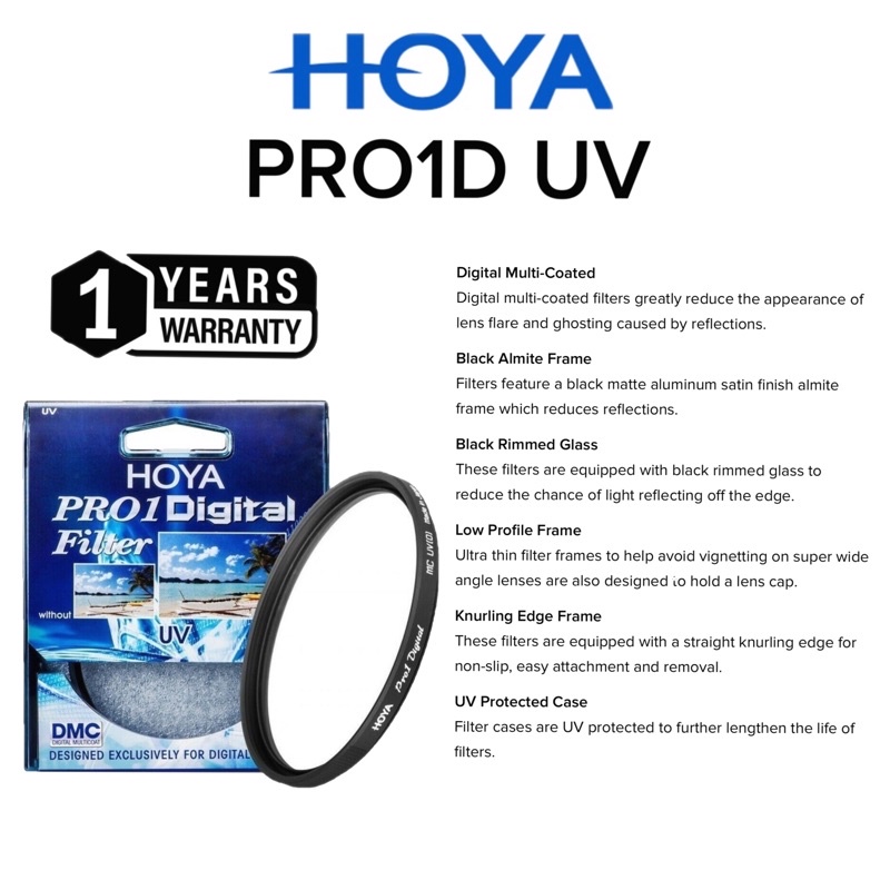 (NEW)HOYA PRO1D UV FILTER ALL SIZE FOR SONY/CANON/NIKON/FUJIFILM/TAMRON/SIGMA (1 YEARS WARRANTY ...